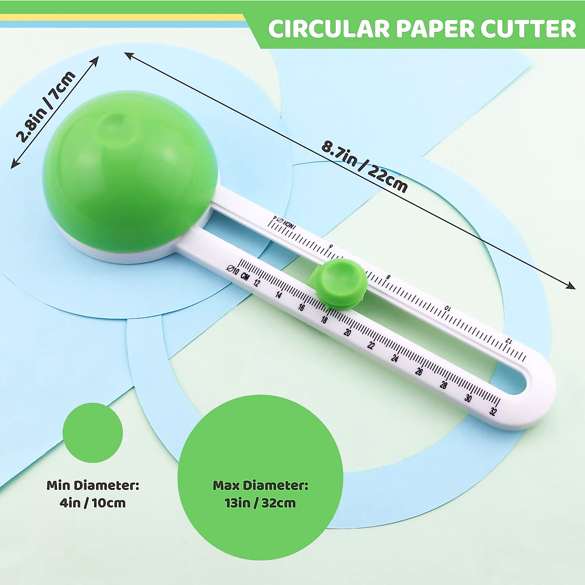 YETOOME Circular Paper Cutter, Rotary Circle Cutter Cut Paper Trimmer Scrapbooking Tool with 3 Replaceable Blades for Art and DIY Crafts, Cards Making (Green)