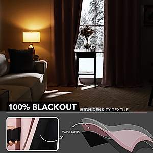 Deconovo 100% Blackout Curtains - 2 Layers, Thermal Insulated, Noise-Reducing Drapes - Bedroom, Nursery, Home Theater - Energy-Efficient & Oeko-TEX Certified - Crystal Pink, 52W x 84L Inch