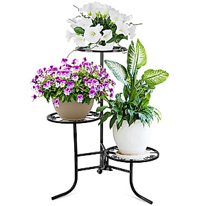 3 Tier Plant Stand, 3 Tier Plant Stands Indoor, Three Tiered Plant Stand Plant Holders for Outside Corner Plant Stand for Patio Garden Living Room Balcony, Black