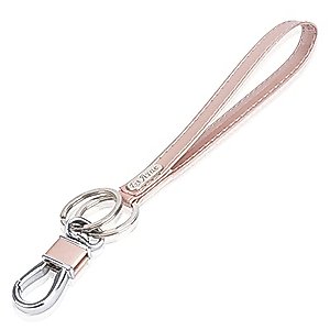 Arae PU Leather Wrsitlet Keychain Bracelet with 2 Key Rings and 1 Metal Clasp for Keys Card Holder women girls - Rose Gold