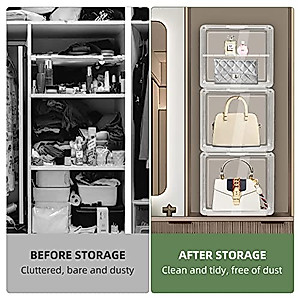 Purse Organizer for Closet, Handbag Storage Organizer, Acrylic Box for Hats, Clear Sunglasses Organizer, Figure Display Case, White Stackable Acrylic Case Organizer with Magnetic Door