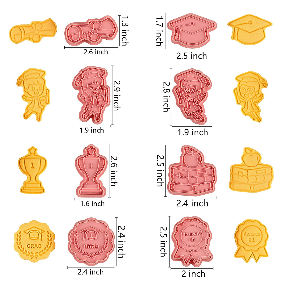 Graduation Cookie Cutters Set, 8 Pcs Cookie Cutter with Plunger Stamps, Cute Cookie Cutters for DIY Biscuit Snacks Cheese Baking