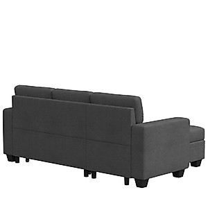 MMTGO 82" L-Shape Reversible Linen Sleeper Sectional Sofa, with Pull Out Bed, Storage Chaise and Arms, Corner Couch for Apartment, Dorm, Living Room