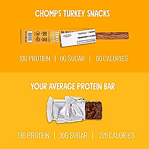 CHOMPS Grass Fed Beef & Turkey Jerky Sticks, Originals Variety Pack, 10 Sticks: (5) Original Beef, (5) Original Turkey - Keto, Whole30, Paleo, Gluten Free, Sugar Free