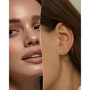 COCHARM 16G 14K Solid Gold Septum Nose Rings Yellow Gold Middle Helix Daith Earring Hoop 8mm Hinged Nose Hoop Nose Rings Yellow Gold Daity Piercing Jewelry