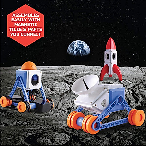 Discovery #MINDBLOWN Customizable Magnetic Building Tiles with Remote Control, 34-Piece Play Set, Build 3 Intergalactic Models, Includes 2 Powered Motors, STEM Toy for Boys and Girls