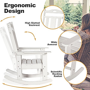 nalone Outdoor Rocking Chairs Set of 2, Oversized Porch Rocker Chair for Adult, All-Weather Resistant Patio Rocking Chair for Garden Lawn(White)