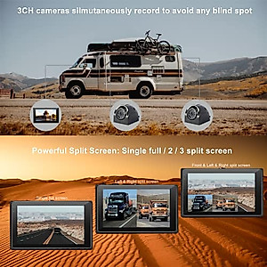 VSYSTO Upgrade 3CH Truck Dash Camera System DVR Recorder Waterproof Vehicle Backup Camera 1080P Front&Sides&Rear View Security Camera for Semi Truck Trailer Van RVs 3.0'' Monitor Infrared Night Vision