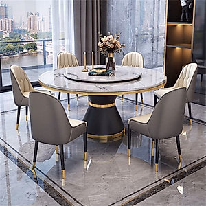 LAKIQ Modern Round Dining Table with Lazy Susan Marble Kitchen Dining Room Table Pedestal Dining Table(White Lazy Susan,47.2" L x 47.2" W x 29.5" H)