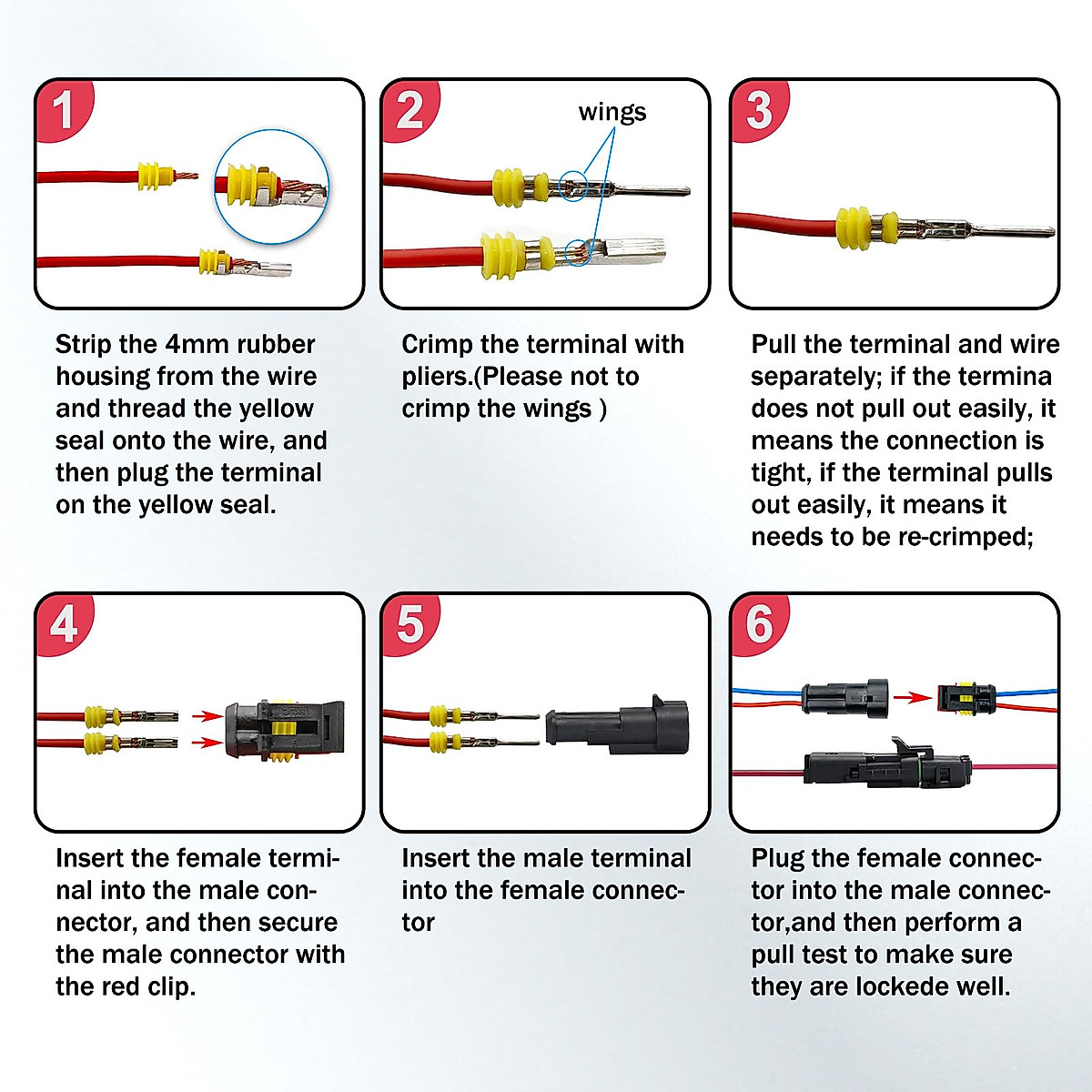 Amliber 798Pcs 50 Kits Waterproof Automotive Electrical Connector Terminals 1/2/3/4/5/6 Male&Female Pin Automotive Wire Connectors Kit for Car Motorcycle Marine 22-16 AWG
