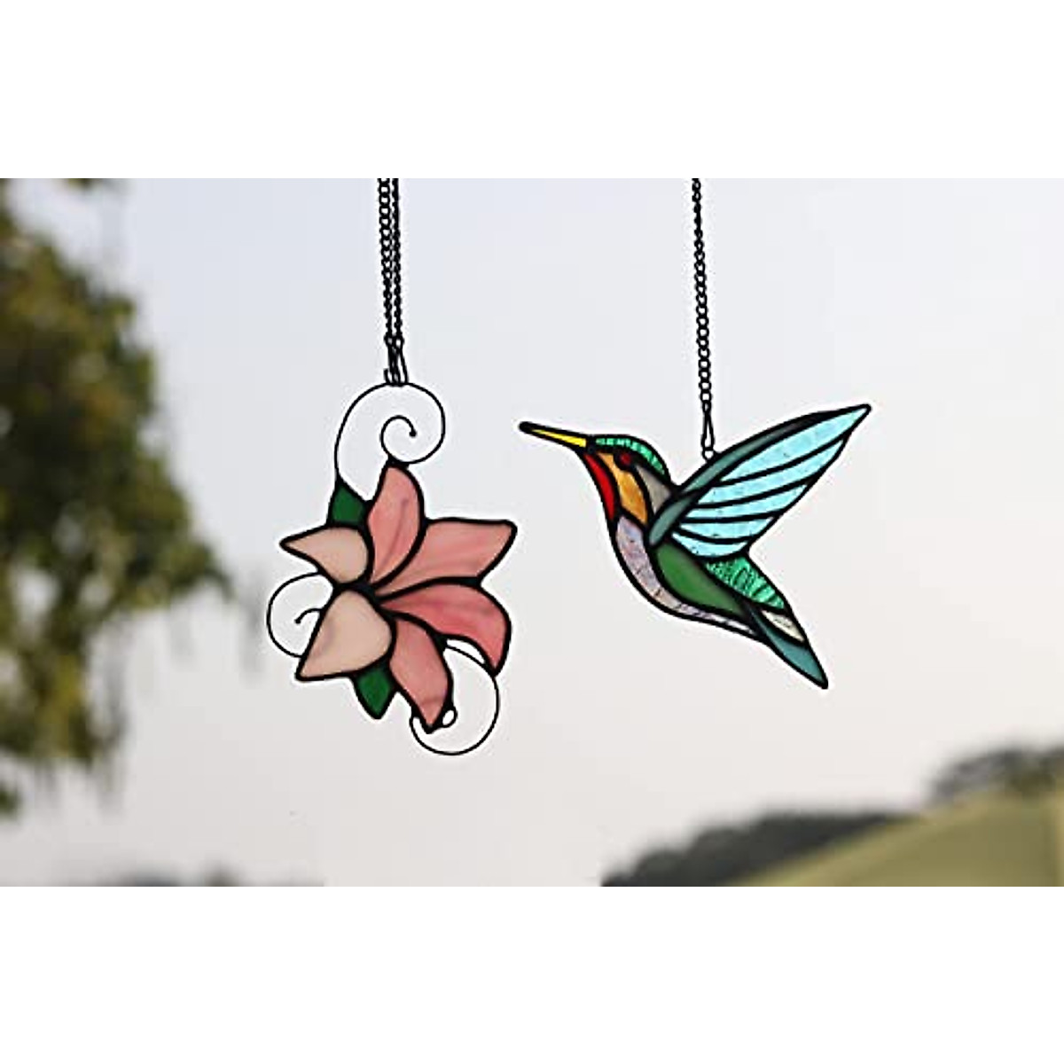 HAOSUM Stained Glass Birds Window Hangings, Stained Glass Hummingbird Decorations,Bird Suncatcher for Window Decor Hummingbird Gifts for Mom,Bird Lovers