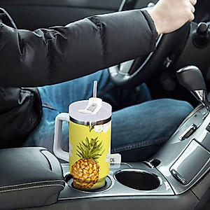 Burbuja Tropical Fruits Flowers 40oz Insulated Tumblers with Handle and Straw Lid, Double Wall Stainless Steel Travel Mug Leak-Proof, BPA Free, Gift for Mom Dad