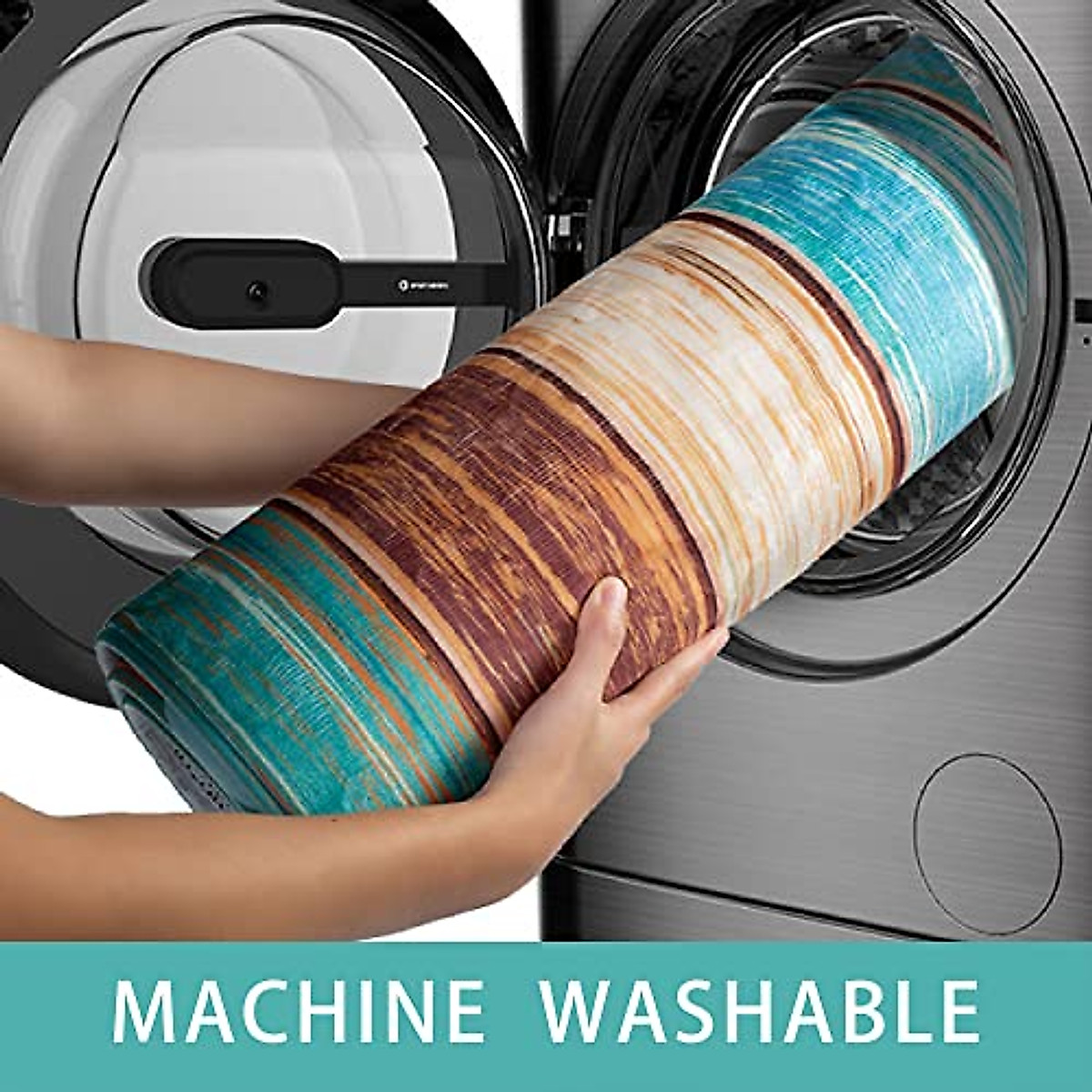 Bathroom Rugs, Kitchen Rug Non-Slip Soft Absorbent Bath Mats with Nautical Anchor Flannel for Bathroom Kitchen and Hallway 24 inches X 71 inches Turquoise/Brown