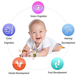 Soft Baby Rattle Toys, Wrist Rattle Foot Sock Rattles, Hand Arm Leg Ankle Handheld Rattles for Infants, Sensory Plush Animal Toys for Newborn Baby Girls and Boys (A4)