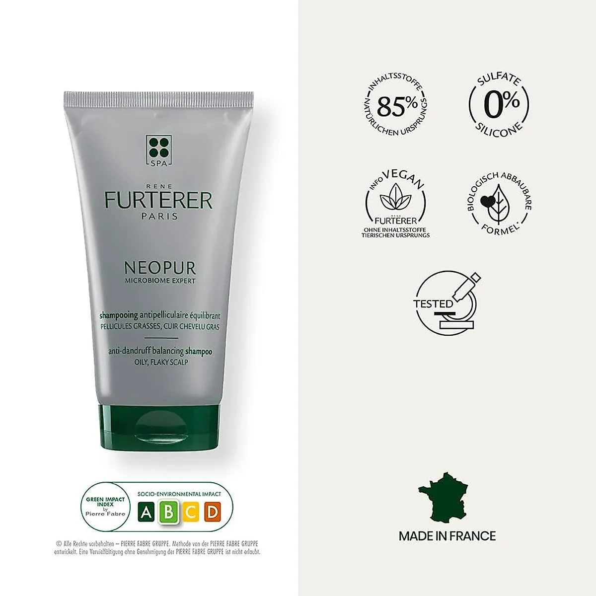 Rene Furterer NEOPUR Scalp Balancing Shampoo - For Oily Scalps Prone to Loose Dandruff - With Wild Ginger & Celery Seed - Dermatologist Tested - 5 fl. oz.