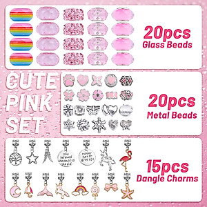 DIY Charm Bracelet Making Kit, Flasoo Jewelry Kit for Teen Girls with Unicorn Mermaid Pink Stuff Craft Gifts for Birthday, Christmas, New Year