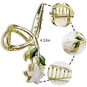 Hair Claw Clips Acrylic Barrette Crab Headband Ponytail Thick Gold Curly Hair Clip Gothic Styling Accessories White Lily Flower Metal 4.3 Inches Non-slip Suitable for Women Beauty Decor