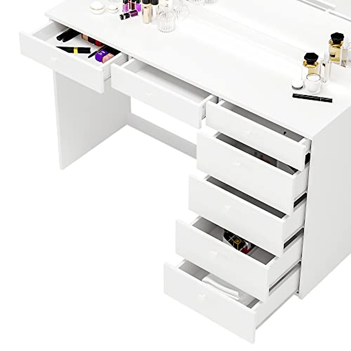 Boahaus Joan Vanity Makeup Desk with 7 Drawers, Wide Hollywood Vanity Mirror, No Lights Add-on Included, White Vanity Painted Makeup Table, Vanity Dresser with Mirror for Bedroom (New Version 04/2023)