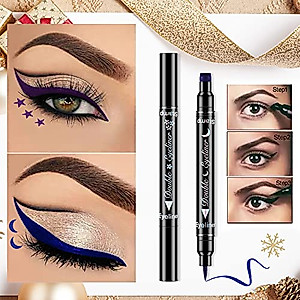 Erinde 6 Colors Double-headed Liquid Eyeliner Stamp Pen Set, Blue Red Pink Purple Green Black Colorful Winged Eye Liners for Women, Waterproof Long-Lasting Star Moon Heart Eye Face Makeup