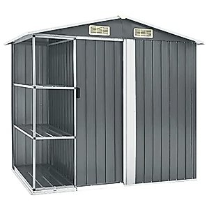 Garden Metal Storage Shed with Rack | Outdoor Tool Shed Storage Room with Vents | Storage Sheds with Door for Outside Patio Backyard Yard Lawn | Gray Galvanized Iron 80.7" x 51.2" x 72"
