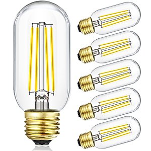 Leools E26 Edison Bulb 8W Equivalent E26 LED Bulb 100 Watt Dimmable Daylight 4000K E26 Light Bulb AC120V 800lm Tubular T14 LED Bulb for Pendant,Sputnik,Vanity,Chandeliers Pack of 6