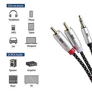 Cable Matters 2-Pack RCA to 3.5mm Stereo Audio Cable 6 Feet (RCA to Aux Cable, 3.5mm to RCA Cable, Aux to RCA Cable) in Black
