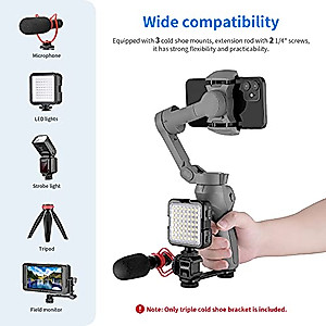 NEEWER Triple Cold Shoe Mount with Gimbal Microphone Mount Extension Bar & 1/4" Adapter Compatible with DJI OM4 Osmo Mobile 3 Zhiyun Smooth 4 Feiyu AK2000 Stabilizer/Tripod/Monopod
