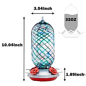 Muse Garden Hummingbird Feeders for Outdoors Hanging, Blown Glass Hummingbird Feeder, Unique Hummingbird Gifts for Women, Containing Ant Moat, 28 Ounces, Ocean Mermaid