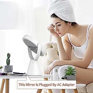 Lighted Makeup Vanity Mirror with 3 Colors, 6.5" Double Sided 1x/10x Magnifying Mirror with Lights, Adjustable Brightness&Standing Height, 360 Degree Rotation Touch Sensor,AC Adapter Powered