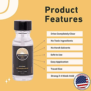 Sunshine Bond Thin Silicone Hair Replacement Adhesive - Extended Hold for Poly and Lace Hairpiece - 3-4 Weeks, Wig, Toupee Systems - Invisible, Waterproof Bonding Glue (.5oz) | Made in USA