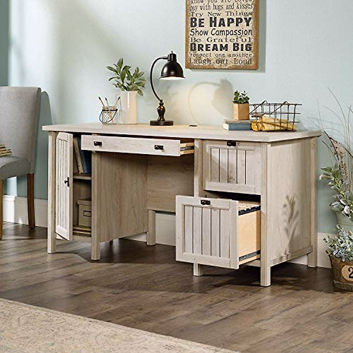 Sauder Costa Computer Desk, Chalked Chestnut finish