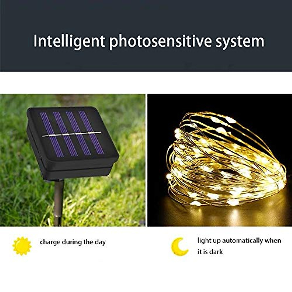 MorTime 200 LED 66 FT Solar Copper Wire String Lights, 8 Modes Waterproof Fairy String Lights for Indoor Outdoor Home Wedding Party Decoration, Warm White