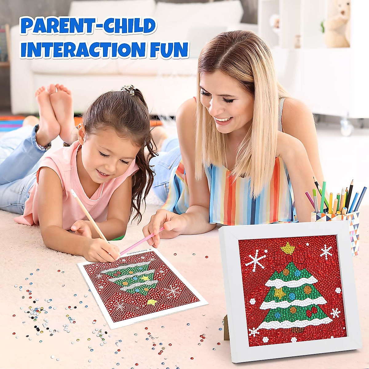 AyuqEjus 5D Diamond Art Kits for Kids with 7.1"X7.1"Wooden Frame, Diamond Art for Kids Ages 6-12 by Number Kits DIY Painting Arts and Crafts,Diamond Dots for Kids Gift (Christmas tree)