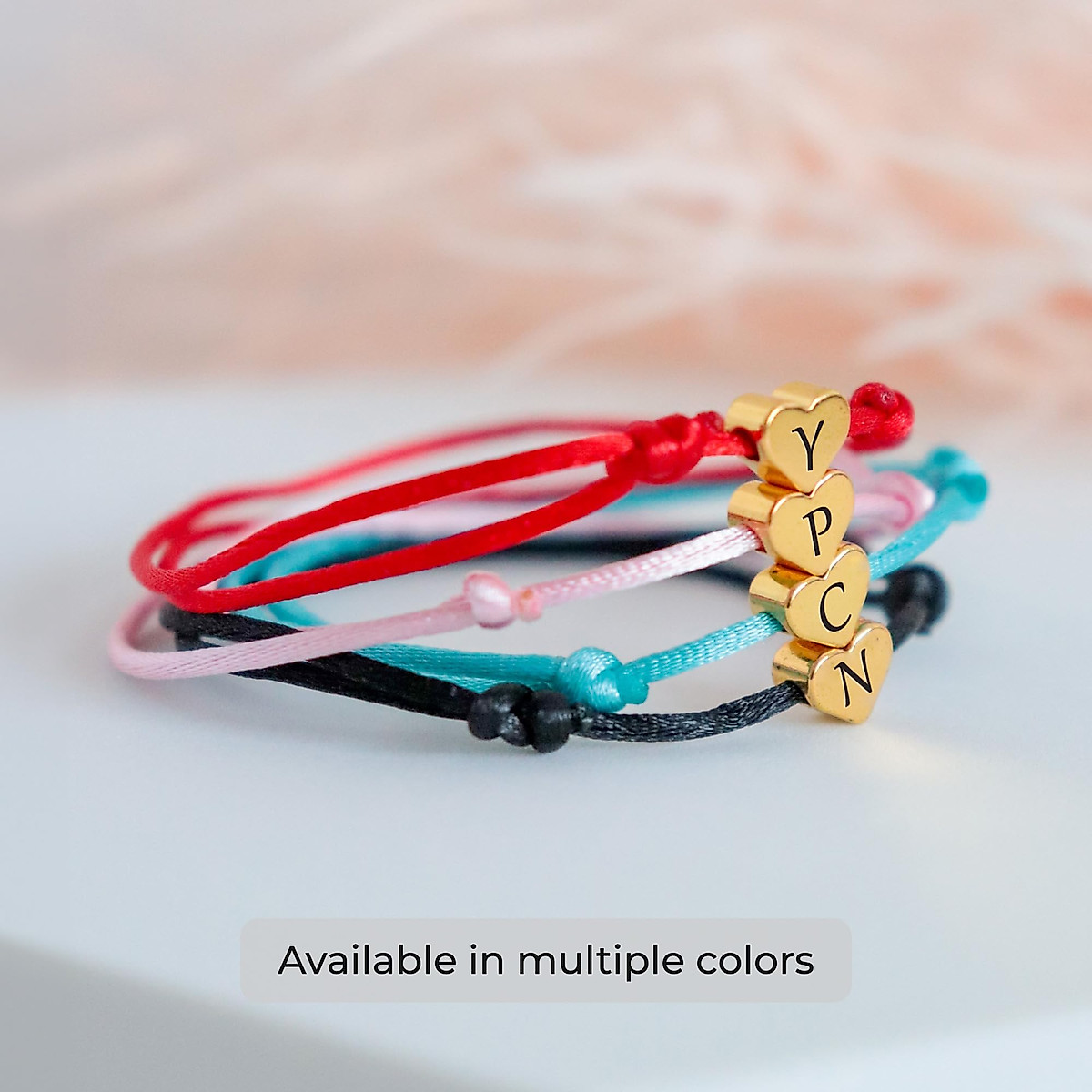 MIA·MIA Custom heart initial thread string bracelet, cotton cord tiny charm adjustable band for his and her, soul sisters, pinky promise, distance matching gifts for couples & best friends