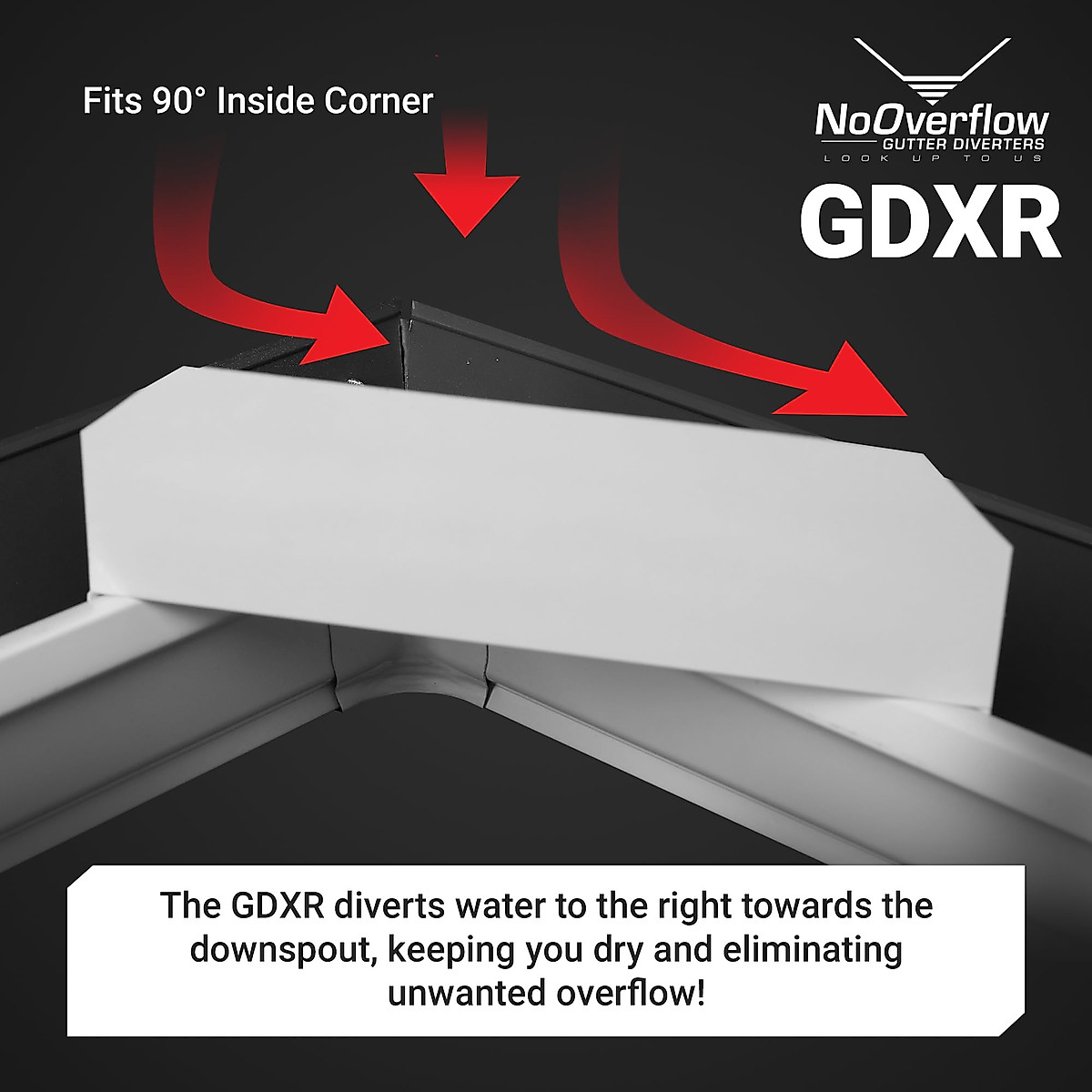NoOverflow Gutter Diverter Extreme XR - Rain Gutter Extender, Prevent Water Overflow and Property Damage, Heavy-Duty .032 Gauge Aluminum, Right