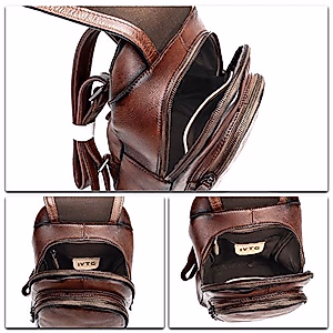 Genuine Leather Backpack for Women Vintage Handmade Casual Knapsack Small Rucksack Satchel (Coffee)