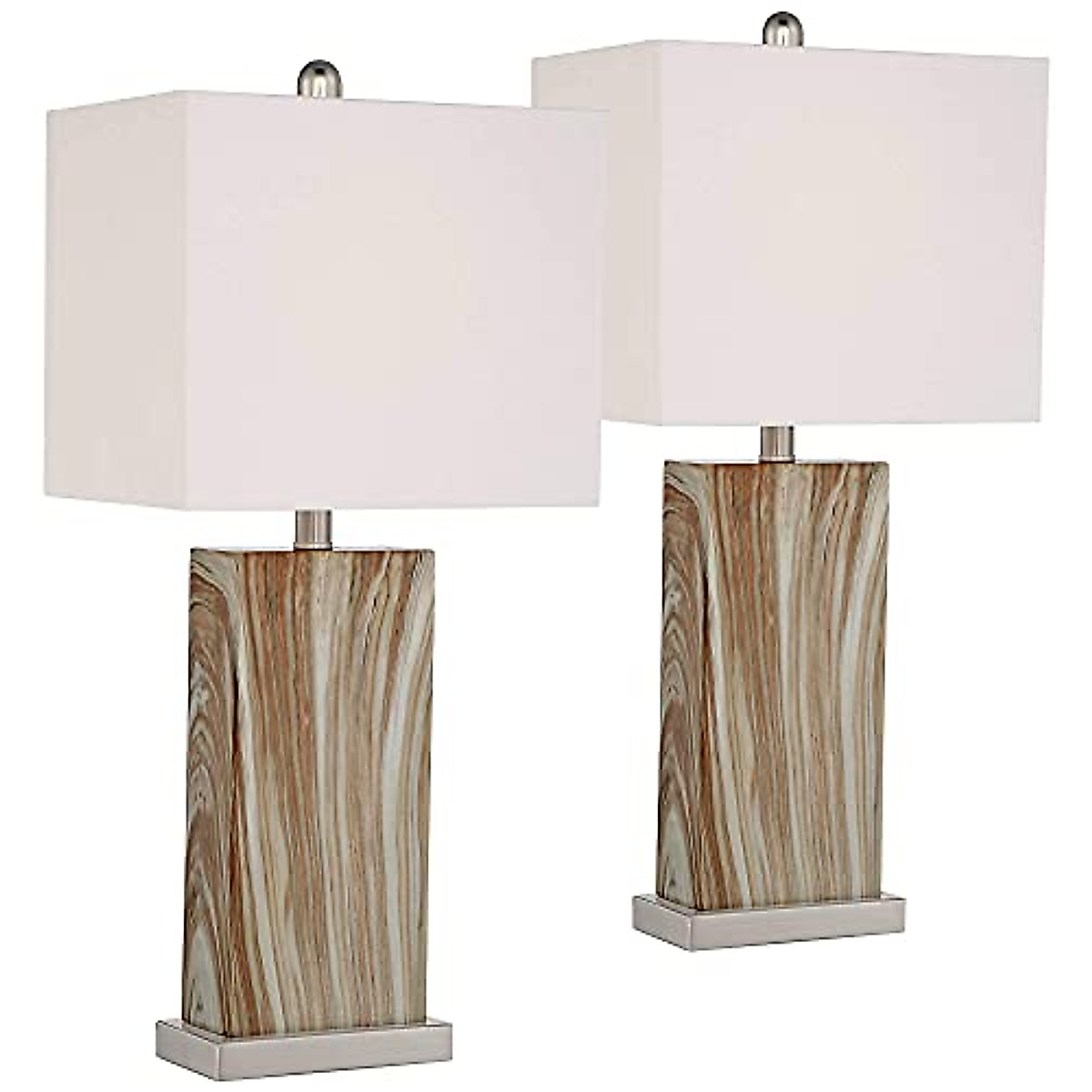 360 Lighting Connie Modern Table Lamps 25" High Set of 2 with USB Charging Port Brown Marble Brushed Nickel White Fabric Rectangular Living Room Desk Bedroom House Bedside Nightstand Home