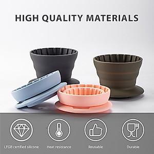 VANDROOP Collapsible Coffee Dripper, Portable Basket Pour Over Coffee Maker, Silicone Reusable Single Cup Maker(1-2 Cup) (Gray)