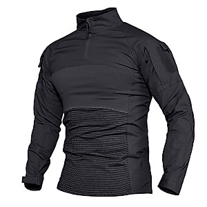 CRYSULLY Men's Summer Casual Shirt Rapid Military Tactical Climbing Shirts Black