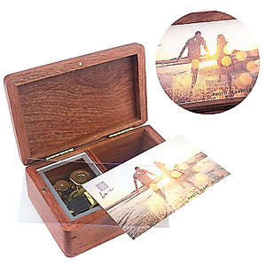 SOFTALK Vintage Jewelry Box Musical Boxs with Customizable Photos Case for Gifts Christmas Birthday and Valentine's Day（Simple Rosewood, Tune : Howl's moving castle-Merry Go Round of Life）