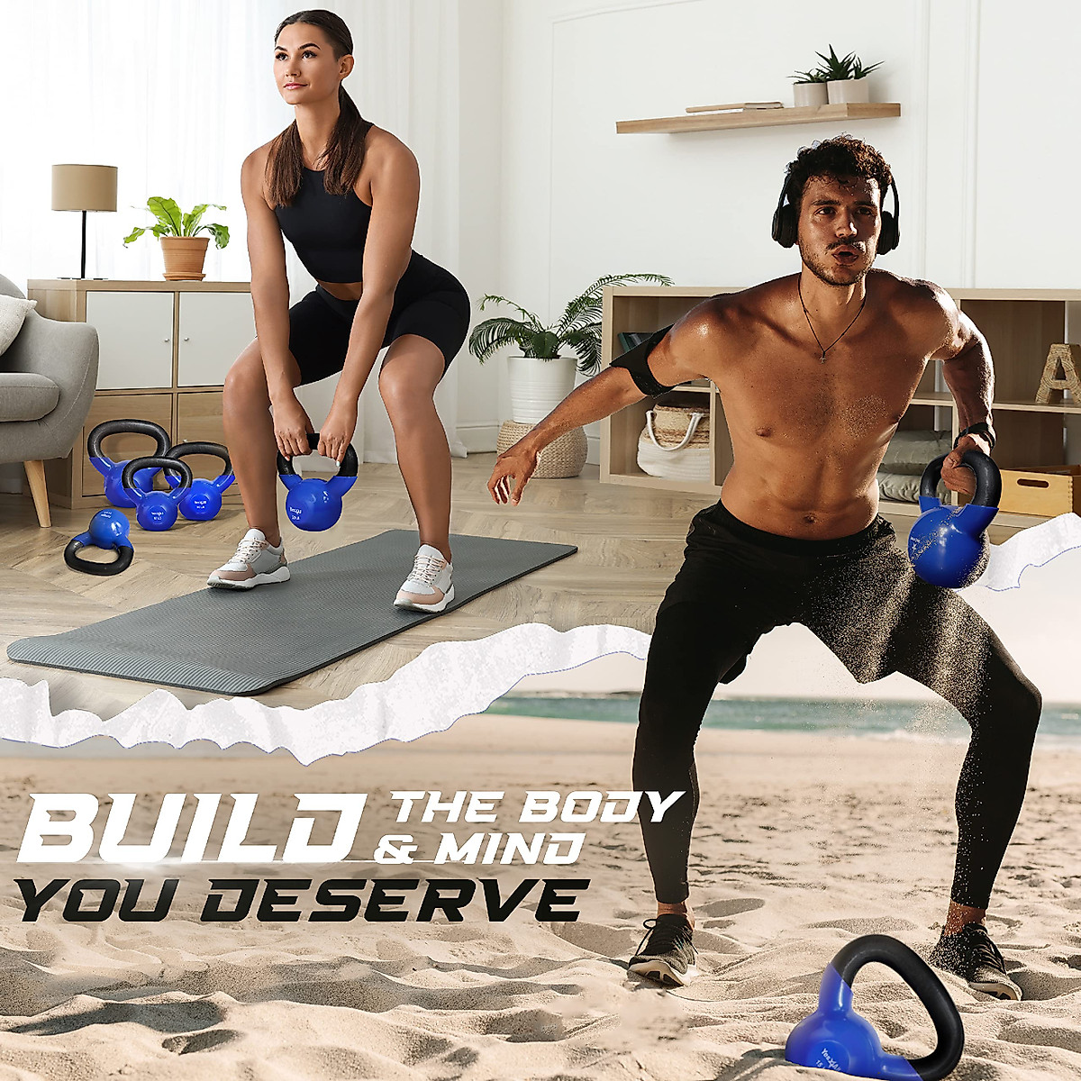 Yes4All 50 lb Kettlebell Weight Vinyl Coated Cast Iron for Dumbbell Weights Exercises, Gym, Fitness, Full Body Workout Equipment Push up, Grip and Strength Training, Blue