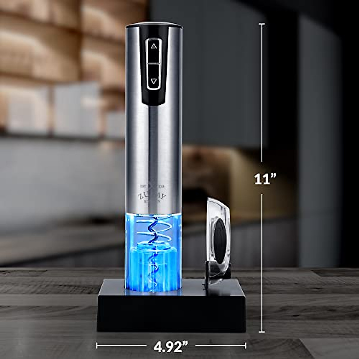 Zulay Electric Wine Opener With Charging Base and Foil Cutter - Stainless Steel Automatic Wine Bottle Opener - Rechargeable Electric Wine Bottle Opener - Wine Opener Electric Corkscrew Opener