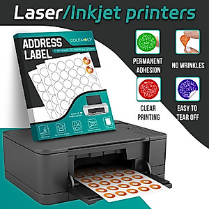 Address Labels 1-1/2” Round for Laser and Inkjet Printers - 25 Sheets, 30 Labels Per Sheet 750 Blank Matte White Sticker Paper for Organization, Labeling, Inventory Management, Product Branding