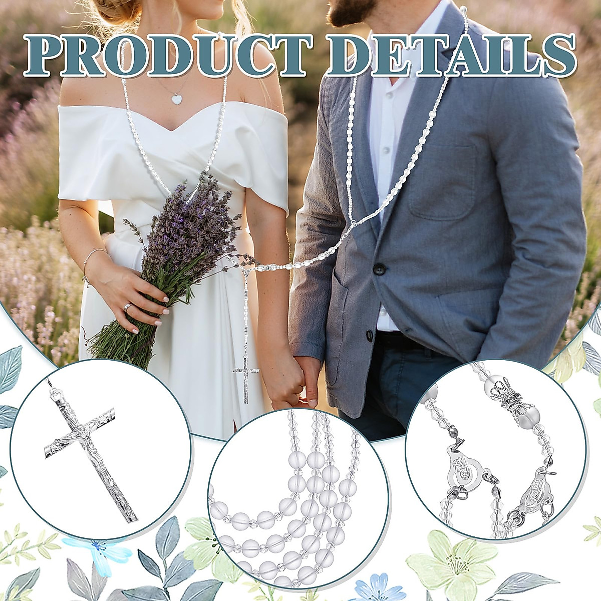 Nosiny Lazo De Boda Wedding Lasso Handcrafted Lazo Para Boda Catolica Recuerdos De Boda Crystal Wedding Rosary Lasso for Wedding Ceremony(Silver)