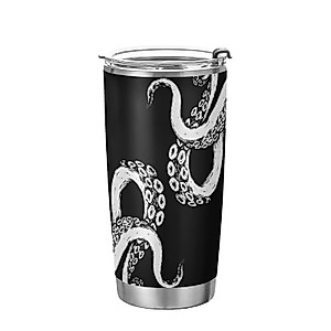 Yasala Tumbler Tentacles Octopus Black Insulated Coffee Cup Beverage Container Travel Mug with Straw and Lid Double Wall Stainless Steel 20oz BPA-Free for Sport, Back to School