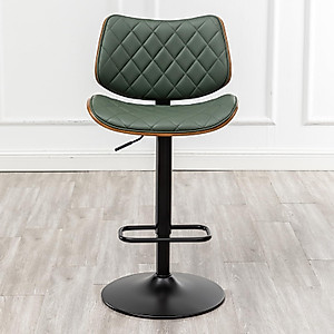 LUNLING Bar Stools Set of 2 Mid Century Modern Adjustable Counter Height Green Leather Upholstered 360°Swivel Bar Chairs for Kitchen Island/Dining Room/Cafe