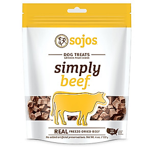 SOJOS Natural Pet Food Simply Beef Freeze-Dried Dog Treats, 4 oz, Yellow