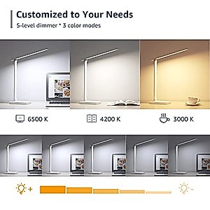 Lepro LED Desk Lamp, Metal Desk Light 9W 550lm, Dimmable Home Office Desktop Lamp Touch Control, 3 Color Modes, 5-Level Dimmer, Eye Caring Task Lamp for Study, Reading, Crafting, Sewing, Computer Work