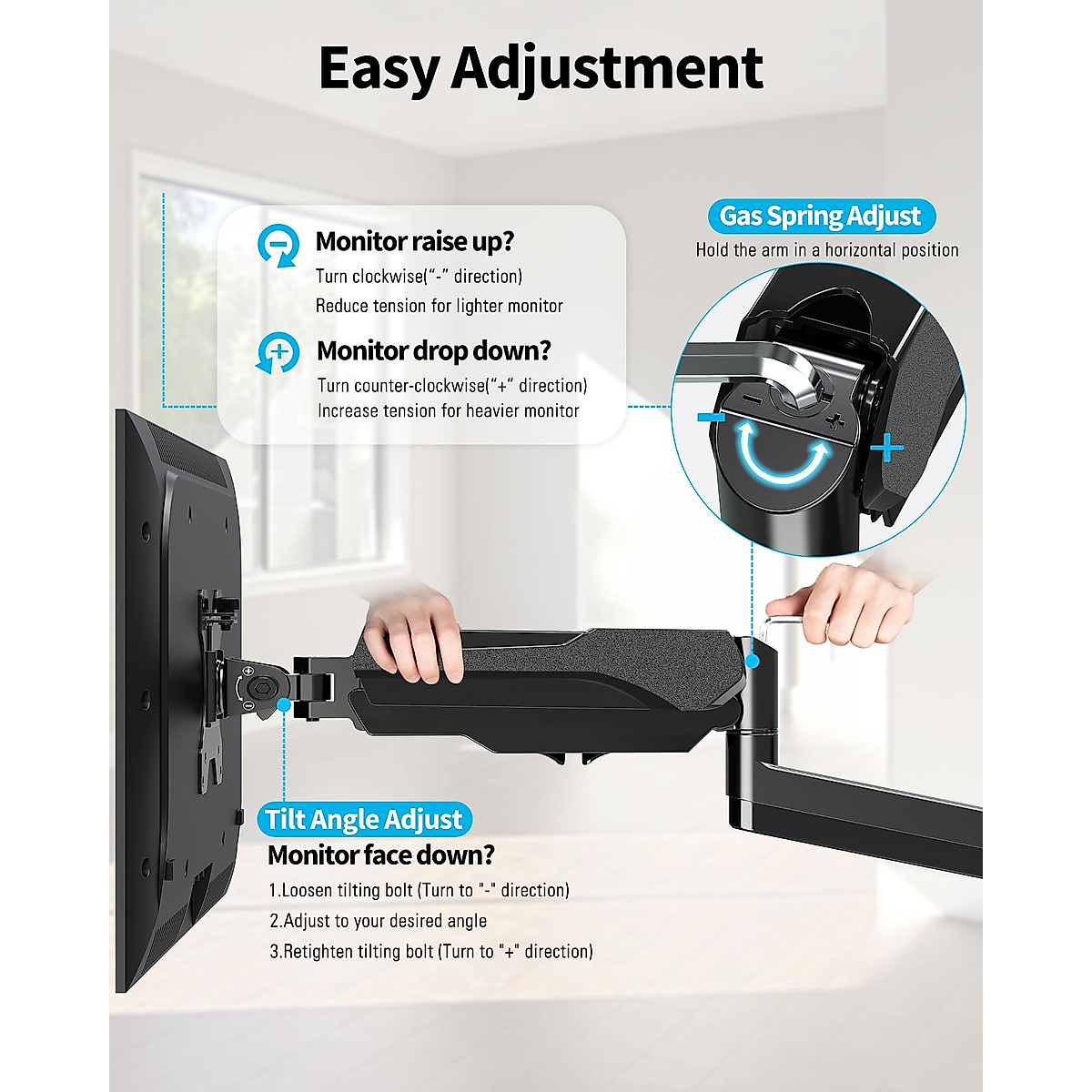 MOUNTUP Single Monitor Wall Mount for Max 32 Inch Computer Screen, Fully Adjustable Gas Spring Monitor Arm, Wall Mounted Monitor Holder Support 2.2-17.6lbs Display, VESA Bracket Fit 75x75mm, 100x100mm