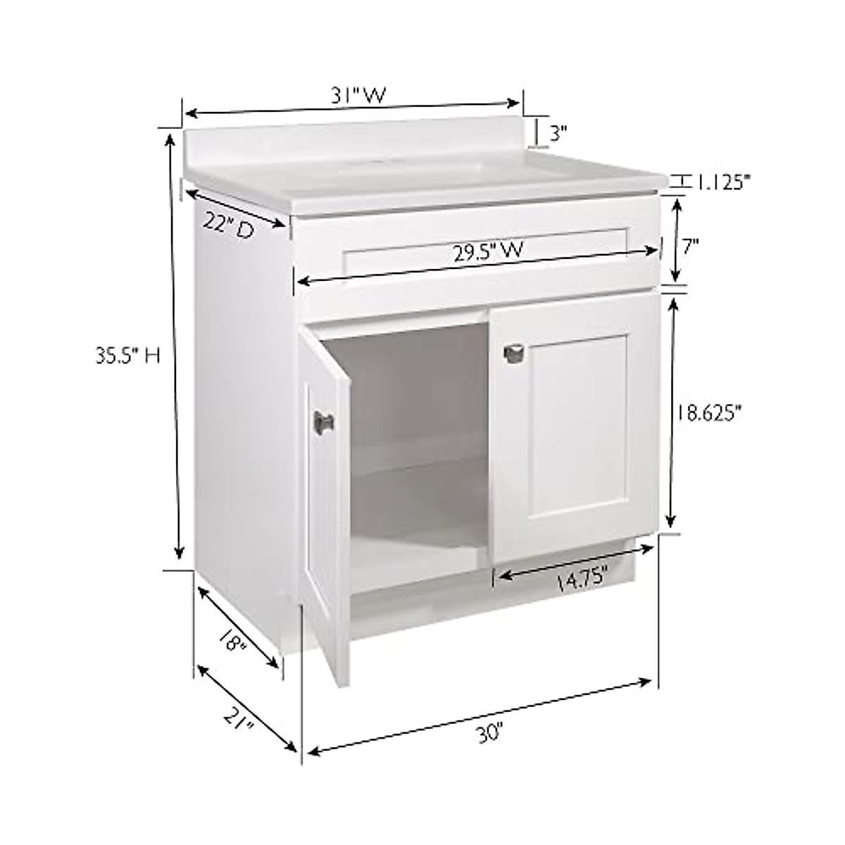 Design House Bath Shaker 2-Door Bathroom Vanity 4 in. Centerset Solid White Camilla Cultured Marble Top